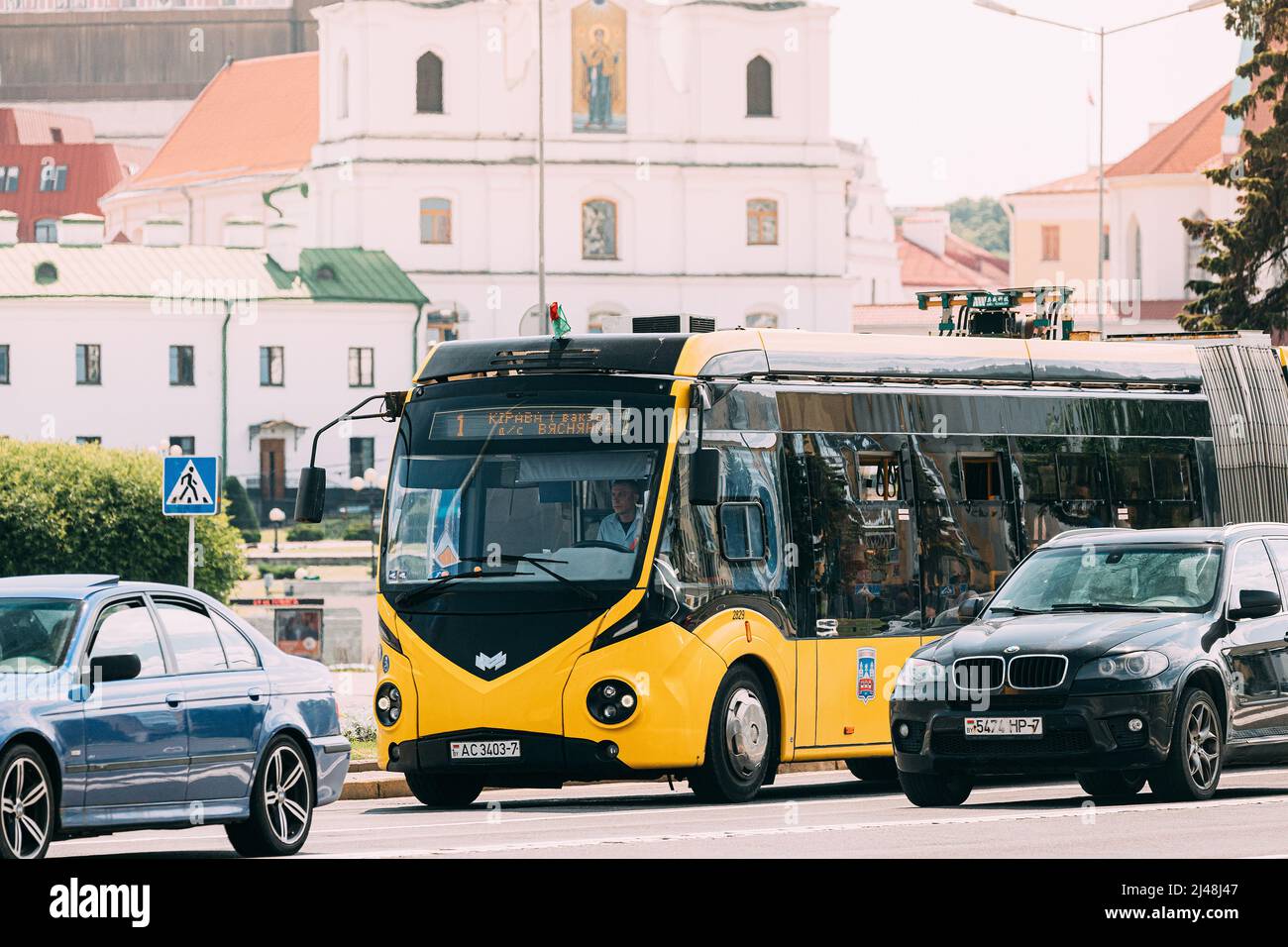 Minsk, Belarus - July 1, 2021: Electric bus model E433 Vitovt II Max ...