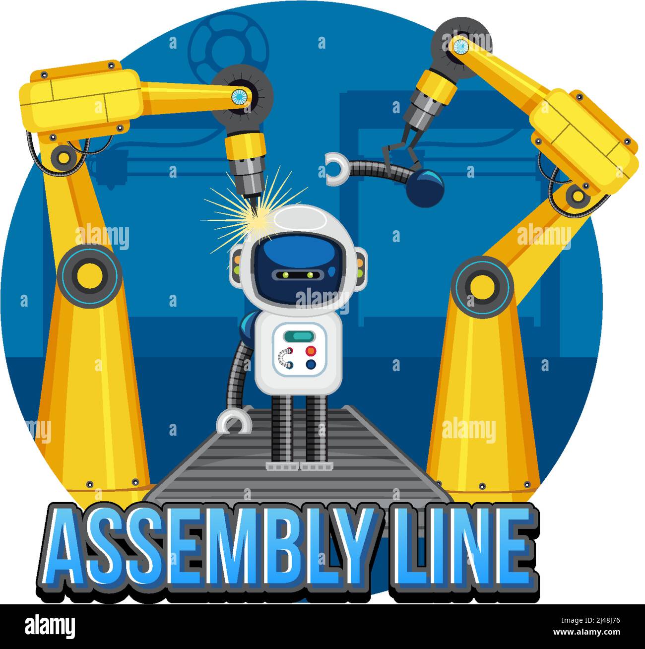 Production process concept with assembly line banner design ...