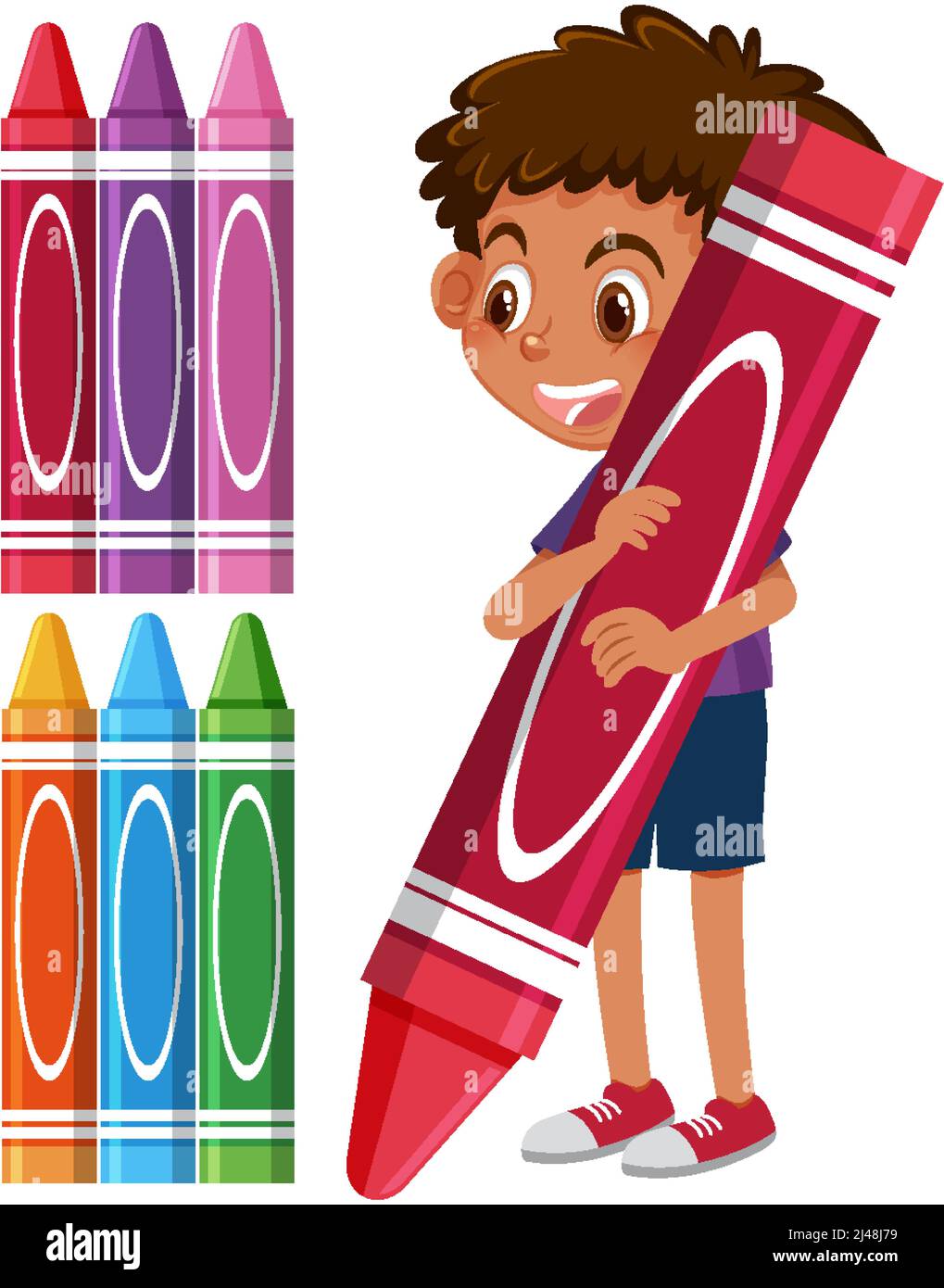 Cartoon boy holding red crayon stick illustration Stock Vector Image ...