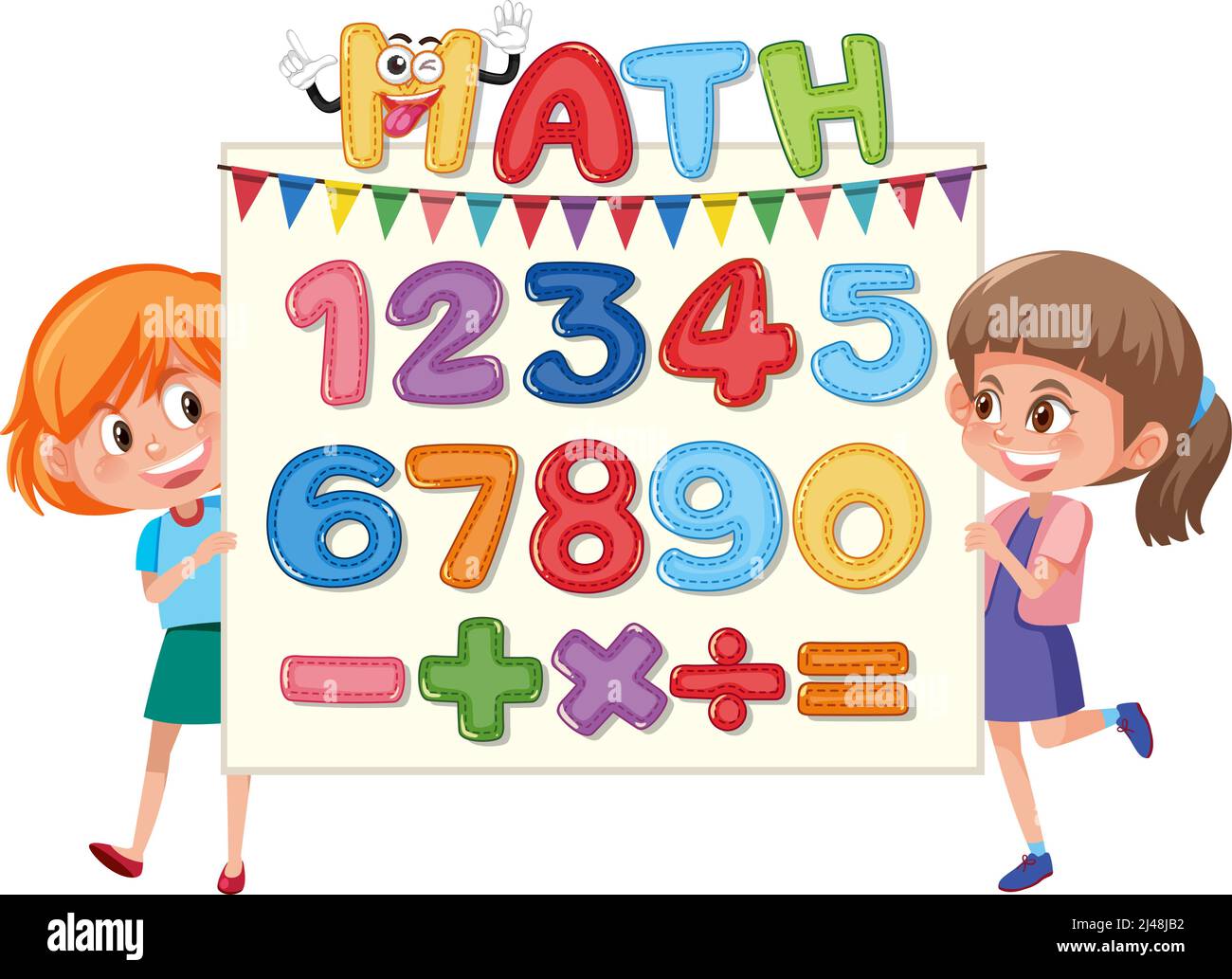 Counting numbers from zero to nine and math symbols illustration Stock ...