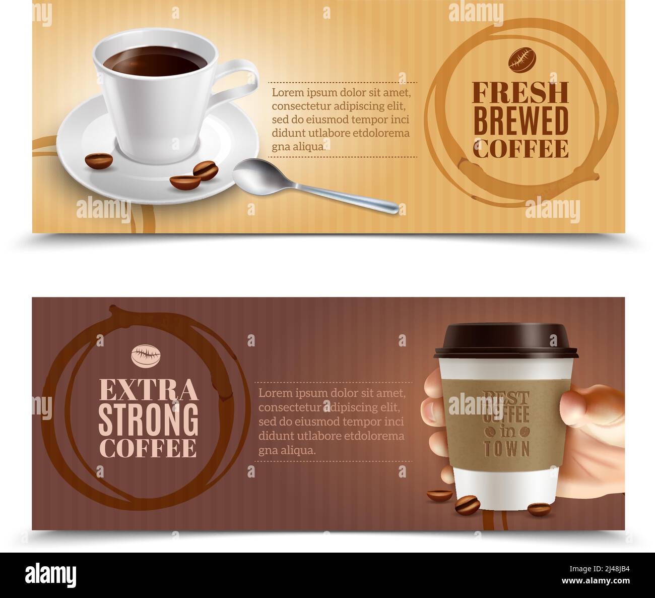 Fresh coffee horizontal realistic banners set isolated vector ...