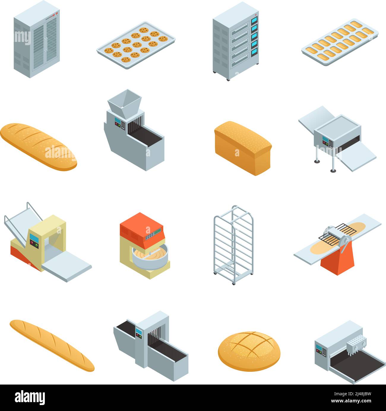 Colored and isolated bakery factory isometric icon set with elements ...