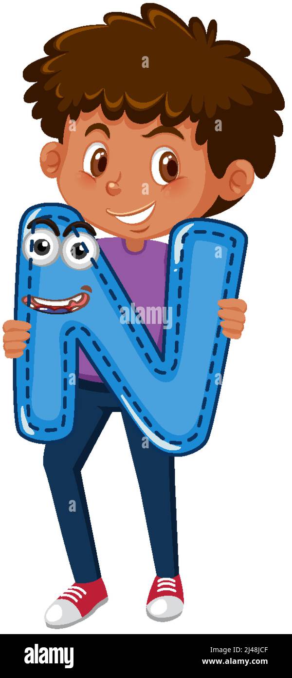 A boy holding alphabet letter on white background illustration Stock ...