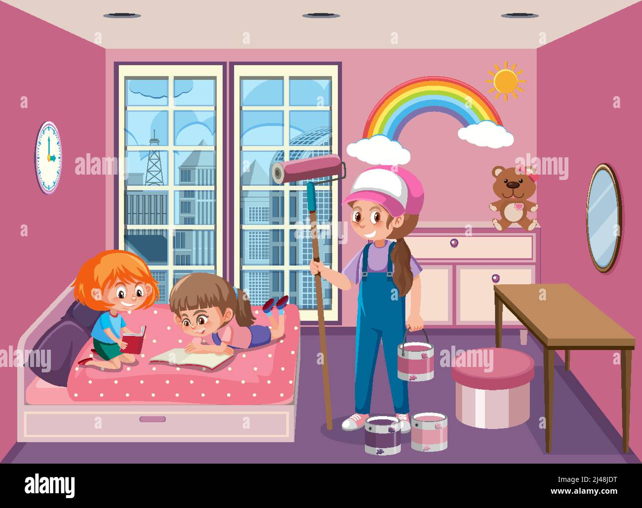 Painter painting bedroom pink illustration Stock Vector Image & Art - Alamy