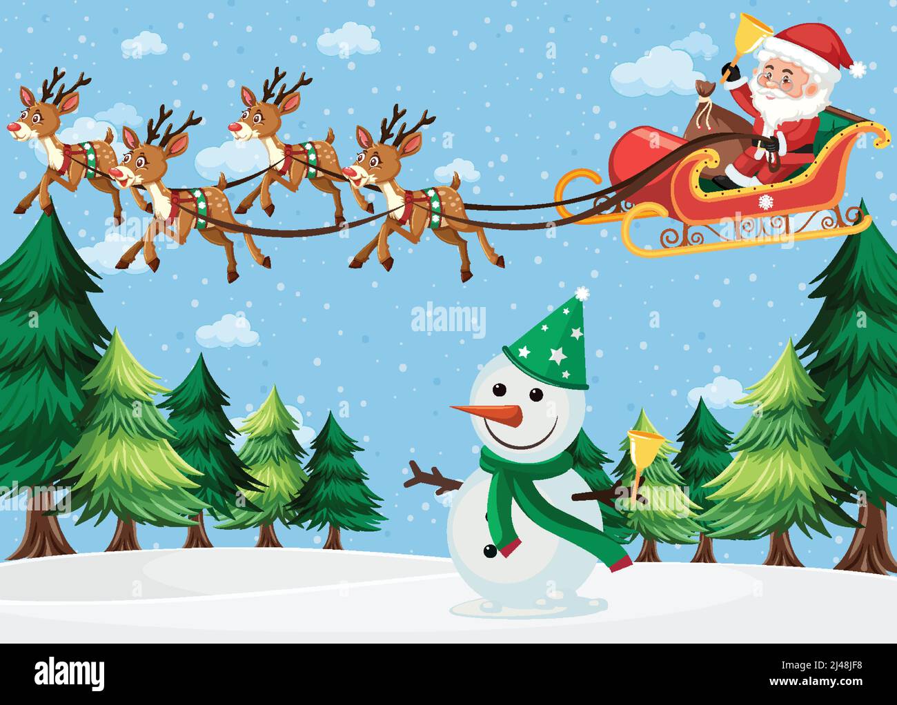 Christmas theme with Santa riding sleigh illustration Stock Vector ...