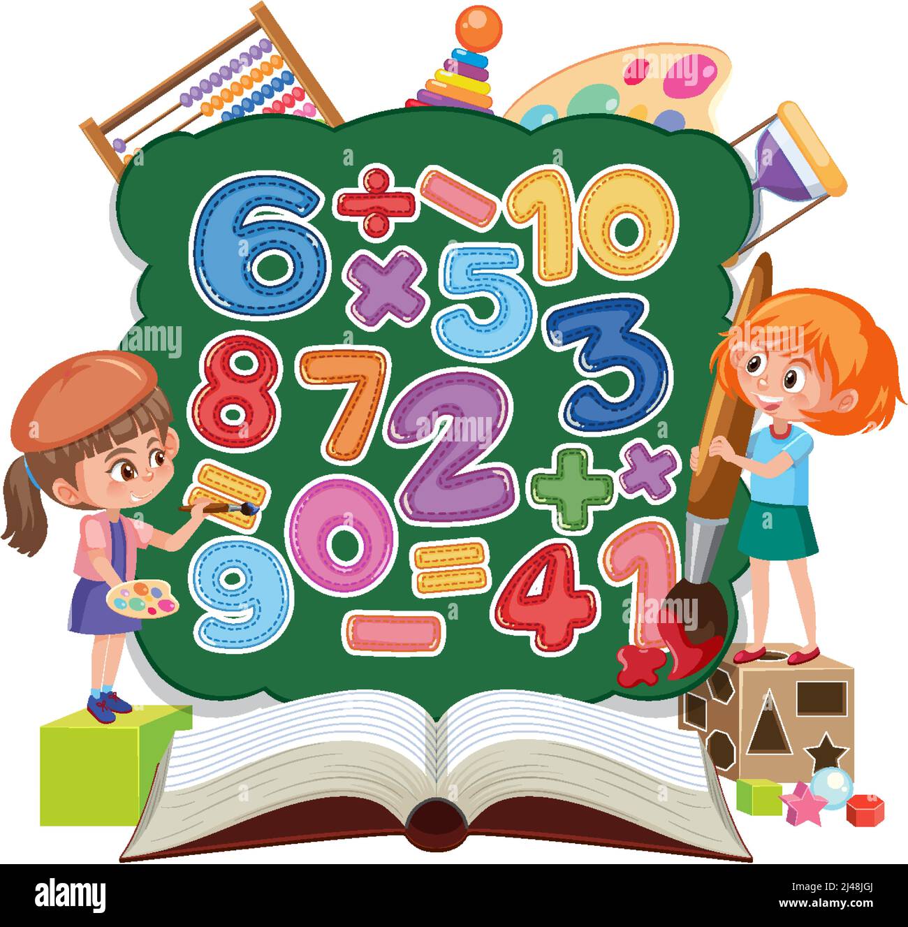 Counting number 0 to 9 and math symbols for kids illustration Stock ...