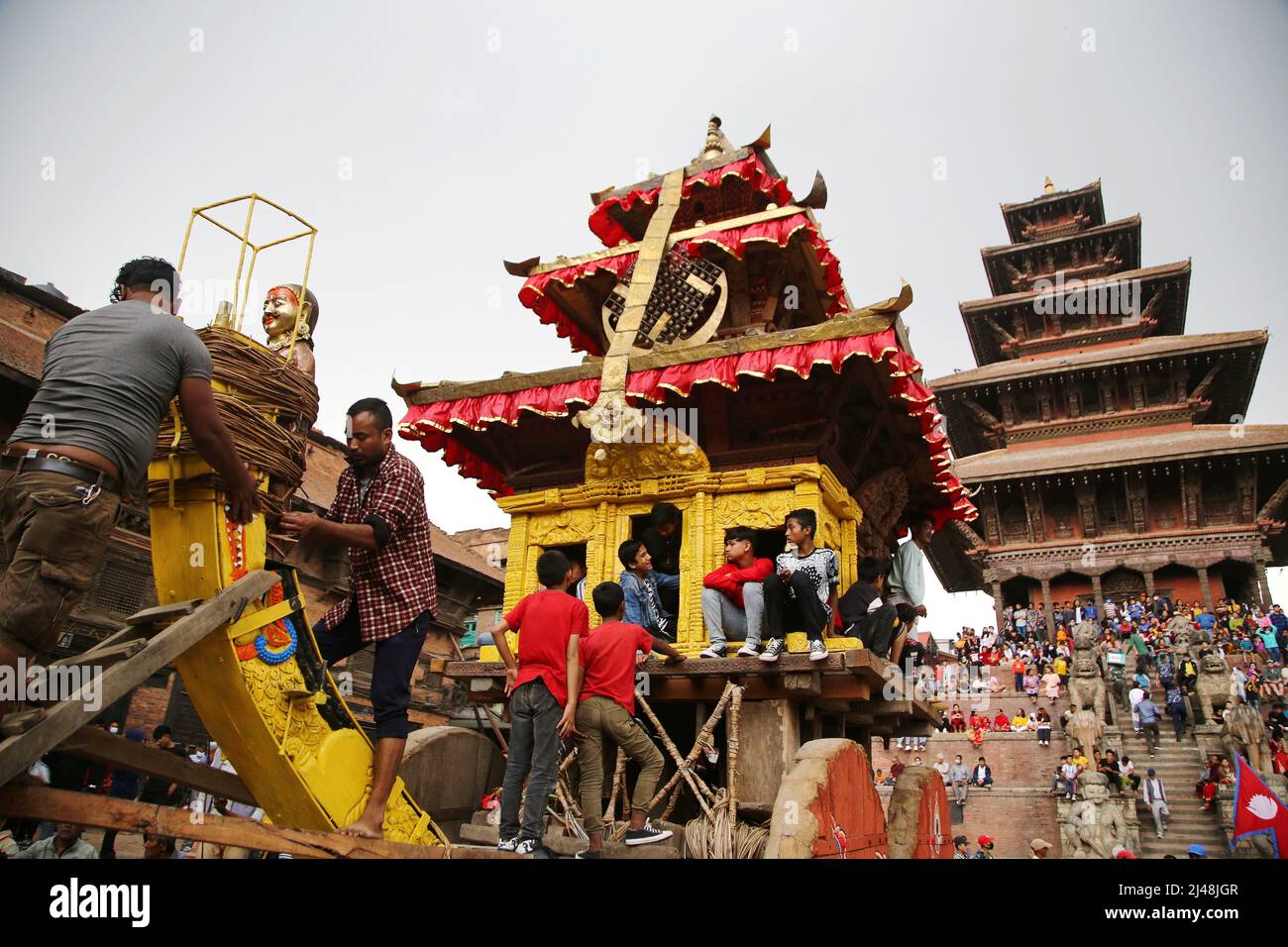 Celebration of Bisket Jatra, Nepali New Year, in Bhaktapur on 10 April ...