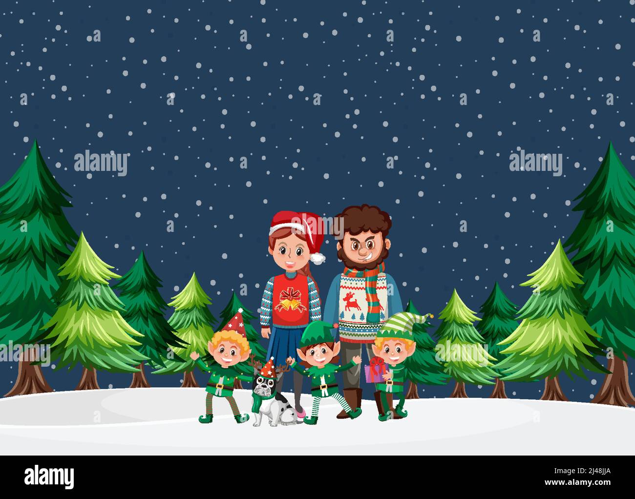 Family on christmas day in the snow illustration Stock Vector Image ...