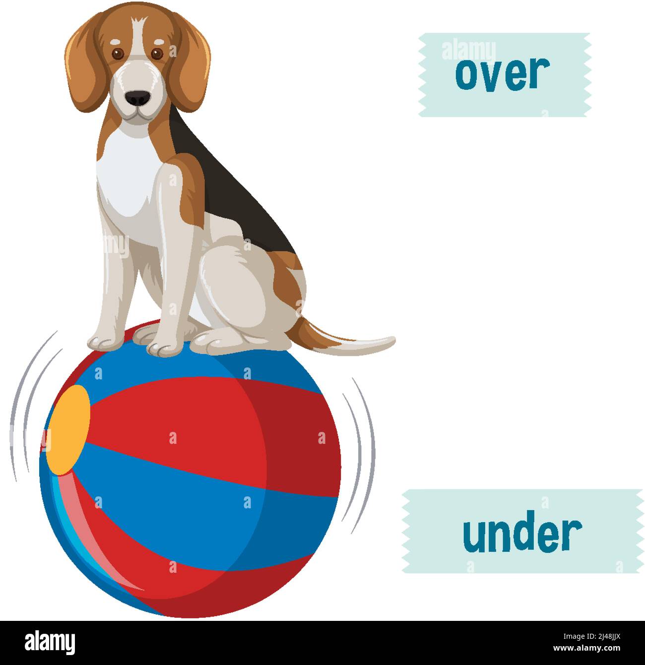 Preposition wordcard with dog on ball illustration Stock Vector Image ...