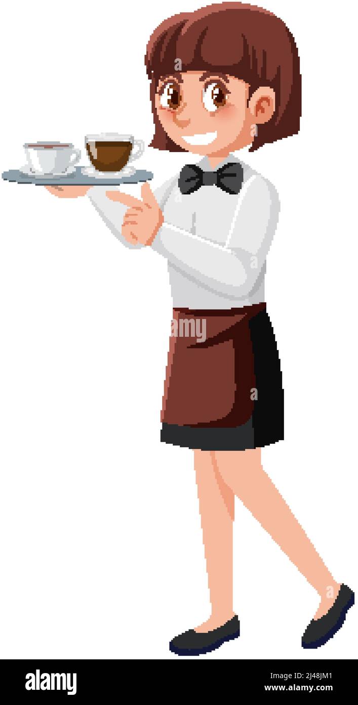 Female waitress serving coffee illustration Stock Vector Image & Art ...