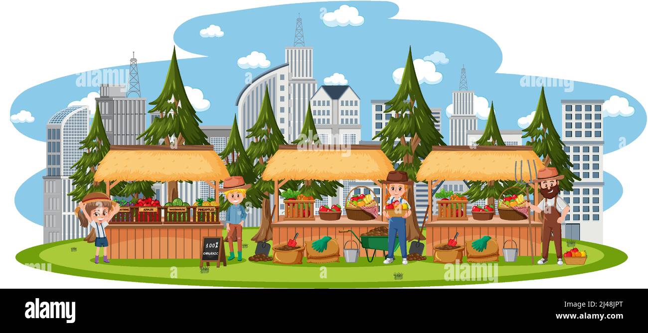 Flea market concept with fruit store illustration Stock Vector Image ...