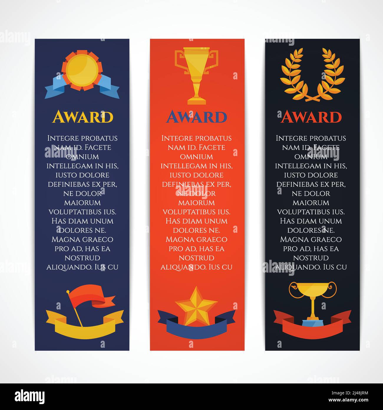 Award vertical banner set with winner prizes champion cups isolated ...