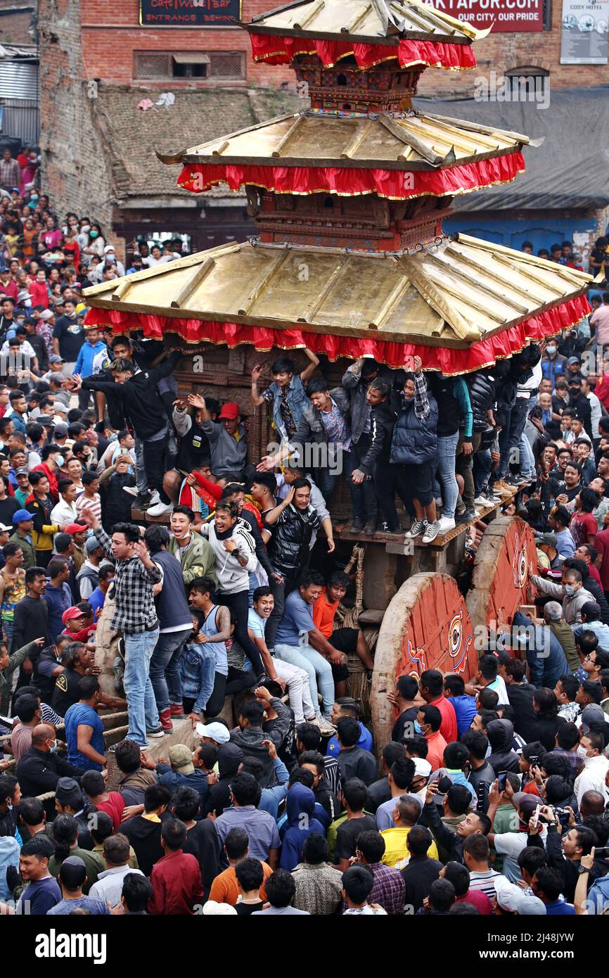 Celebration of Bisket Jatra, Nepali New Year, in Bhaktapur on 10 April ...