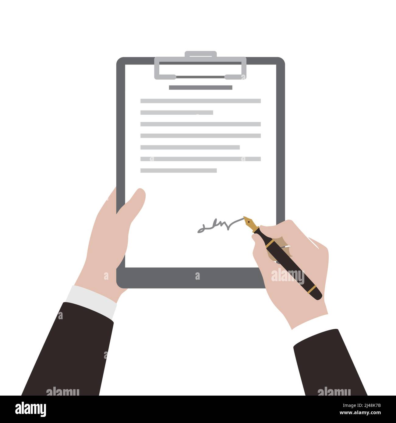 Businessman holding contract paper, signing, vector illustration Stock ...