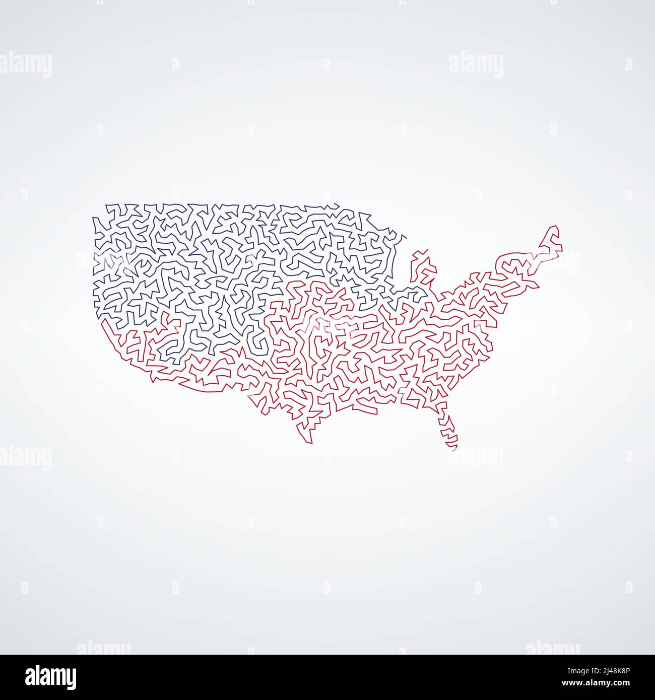 United States of America, USA map from red and blue pattern of the maze ...
