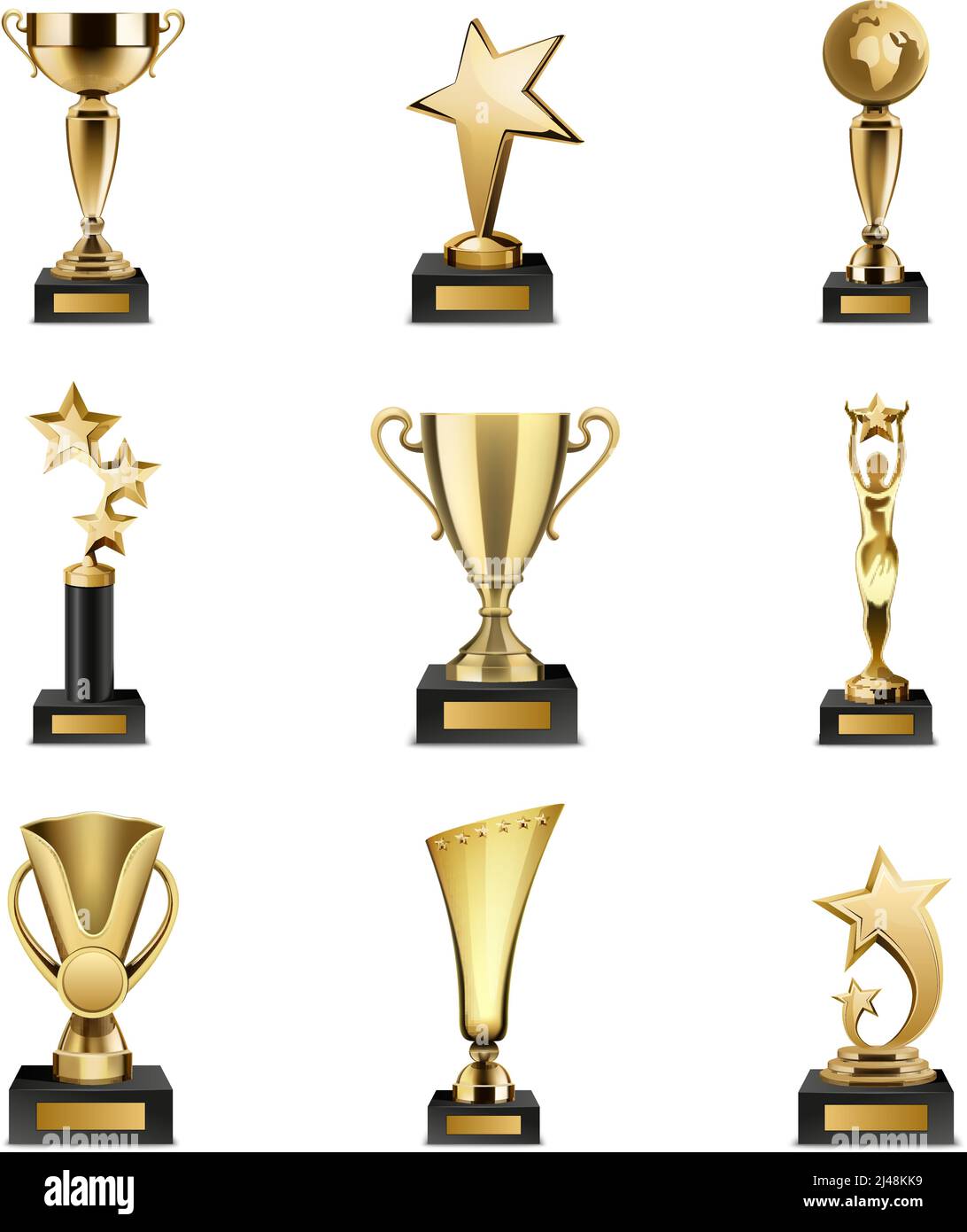 Beautiful golden trophy cups and awards of different shape realistic ...