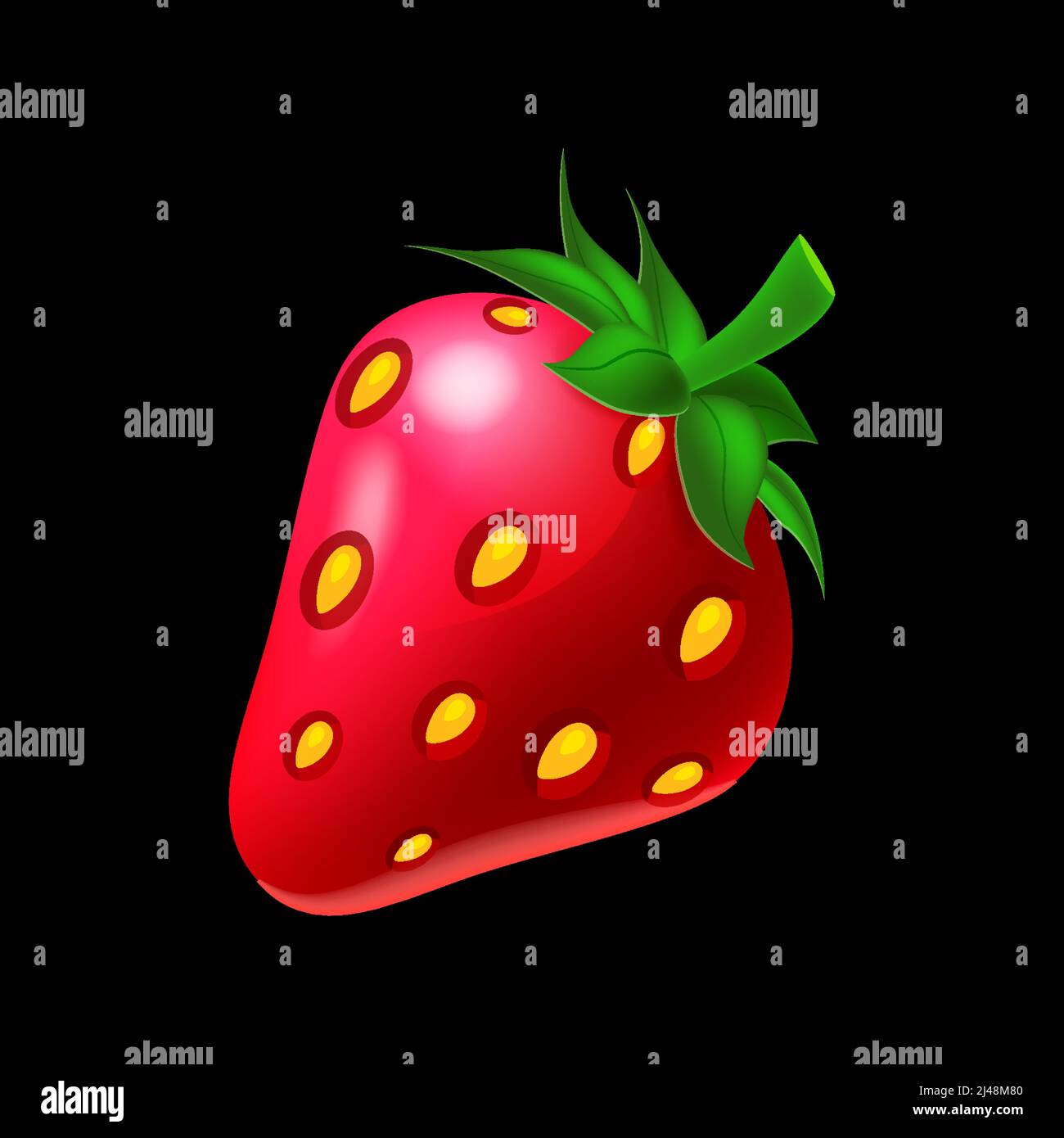 Strawberry fruit whole fresh, red color, green leaf. Vector ...