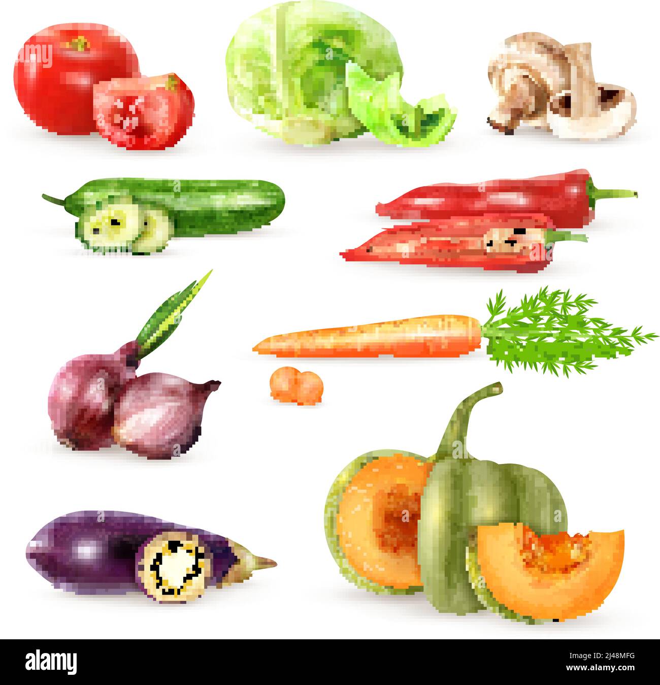 Vegetables decorative icons collection with cucumbers eggplant onions ...