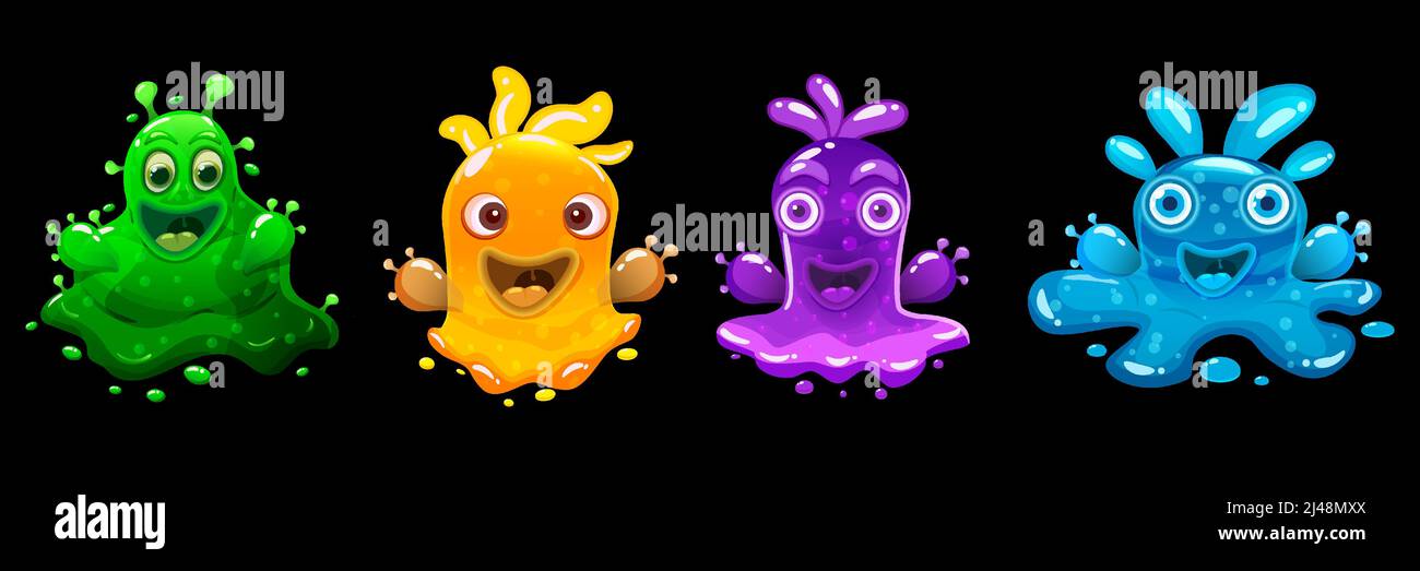 Collection Slime Monsters colorful glitter characters. Liquid funny ...