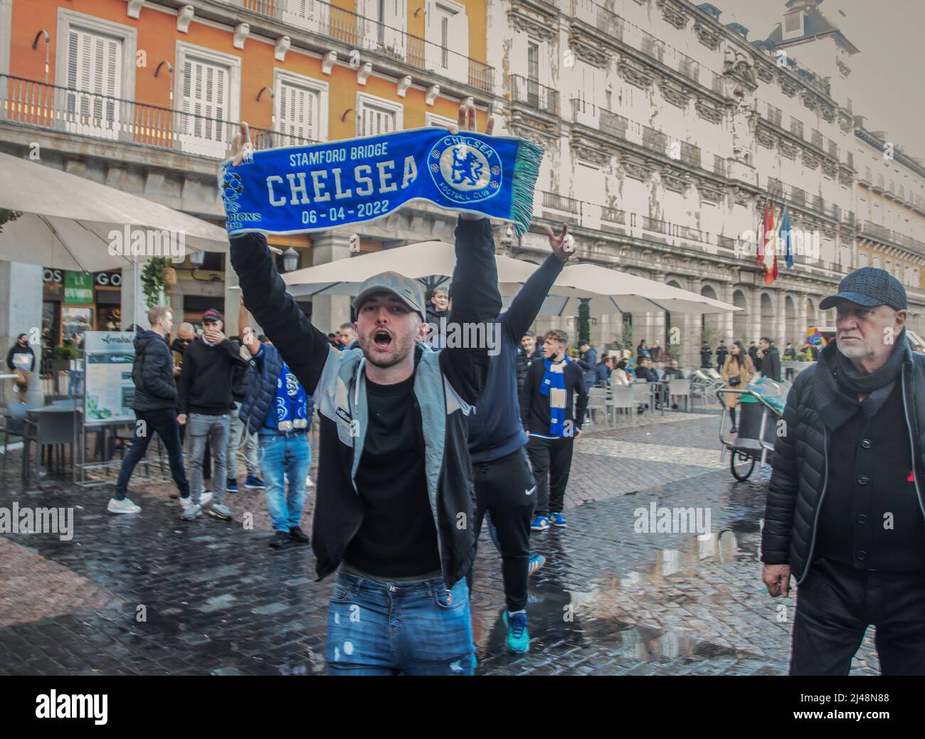 Madrid, Spain. 12th Apr, 2022. A group of Chelsea and Manchester City ...