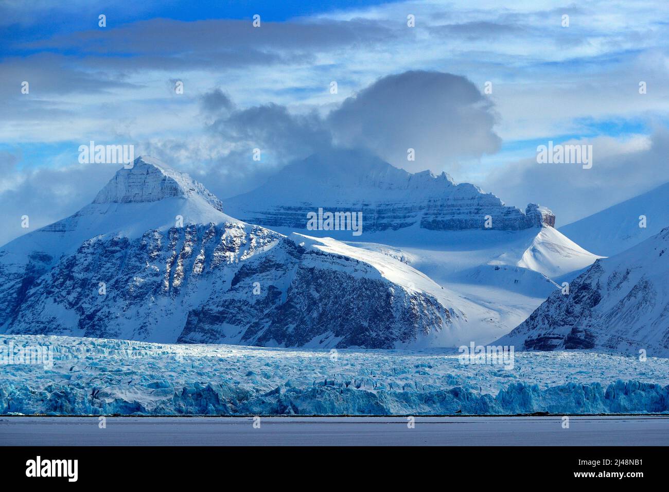 Beautiful landscape. Cold sea water. Land of ice. Travelling in Arctic ...