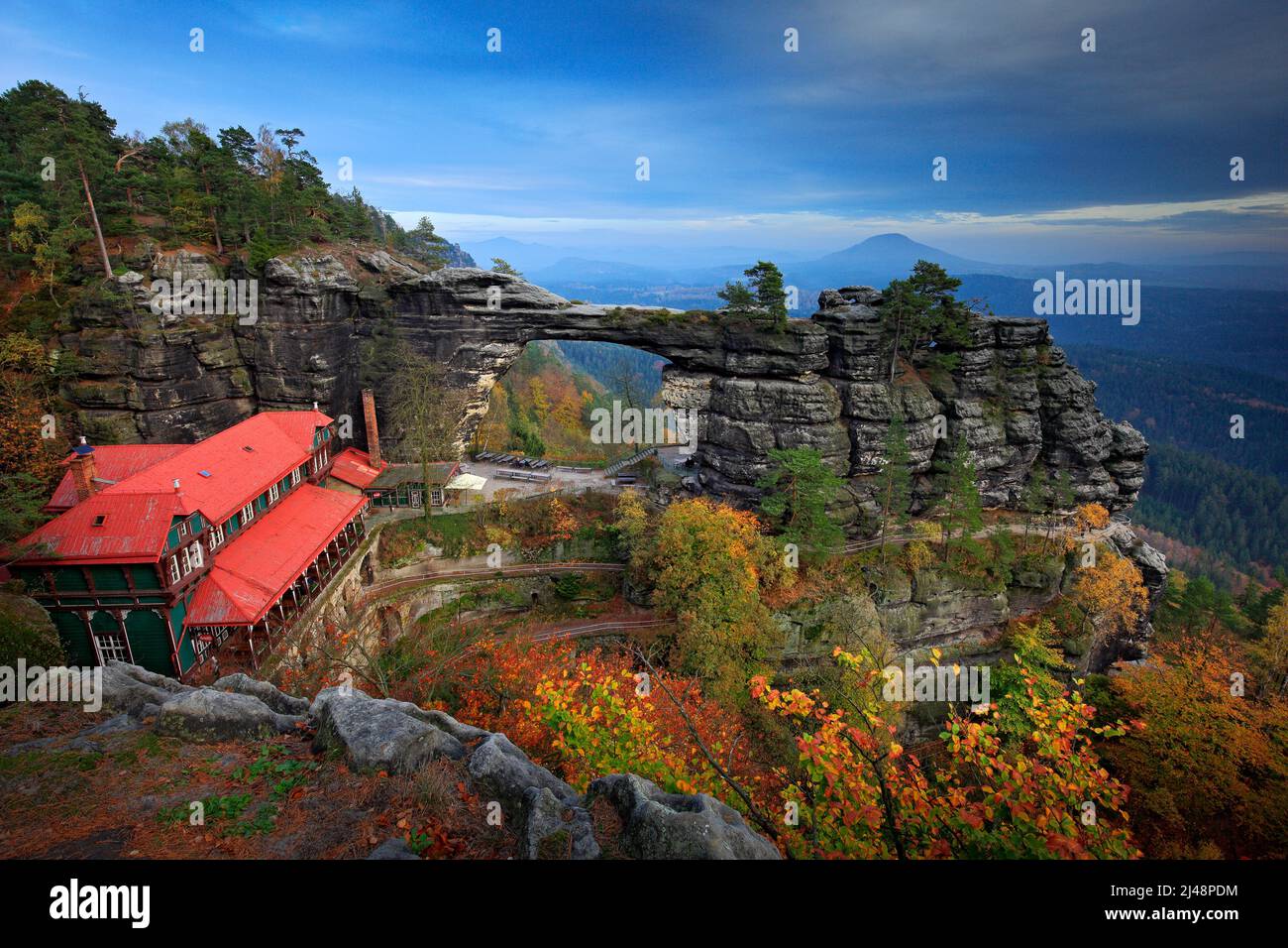 Pravcicka brana, big rock monument, sandstone gate. Biggest natural ...