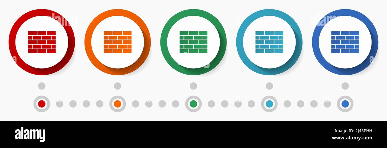 Brick wall, building concept vector icon set, flat design colorful ...