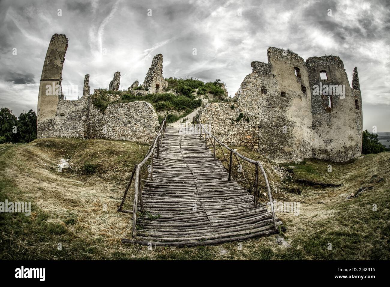 Entrance gate into the medieval ruins of oponice castle, Slovakia. HDR ...
