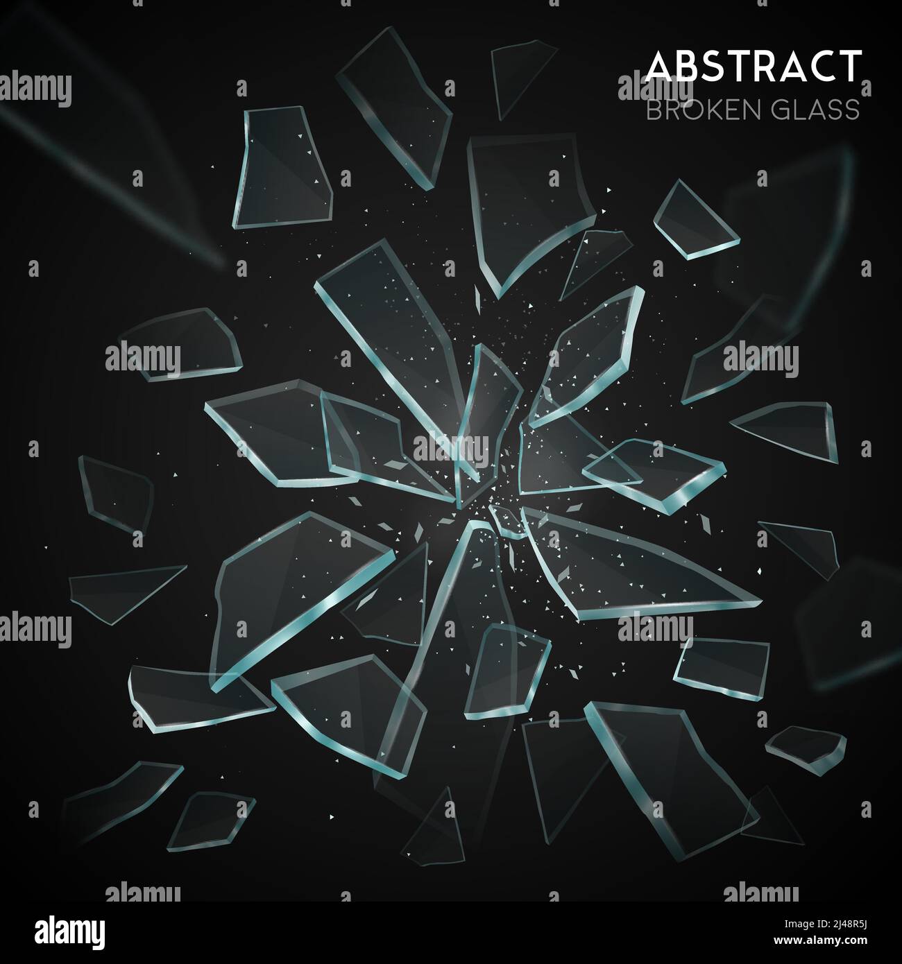 Broken glass shatters various geometric forms sharp pieces spreading ...