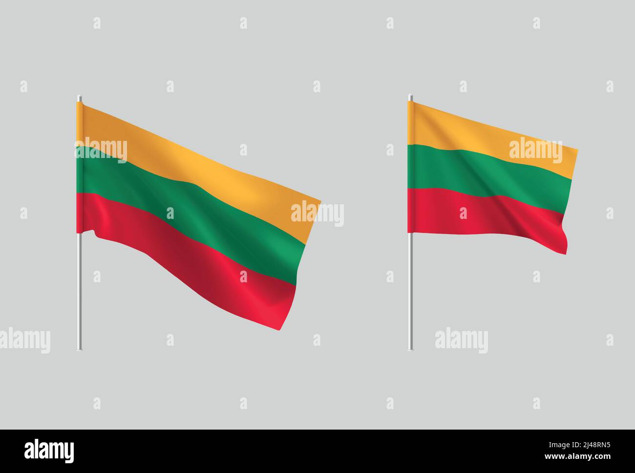 Lithuania flags. Set of national realistic Lithuanian flags. Vector ...