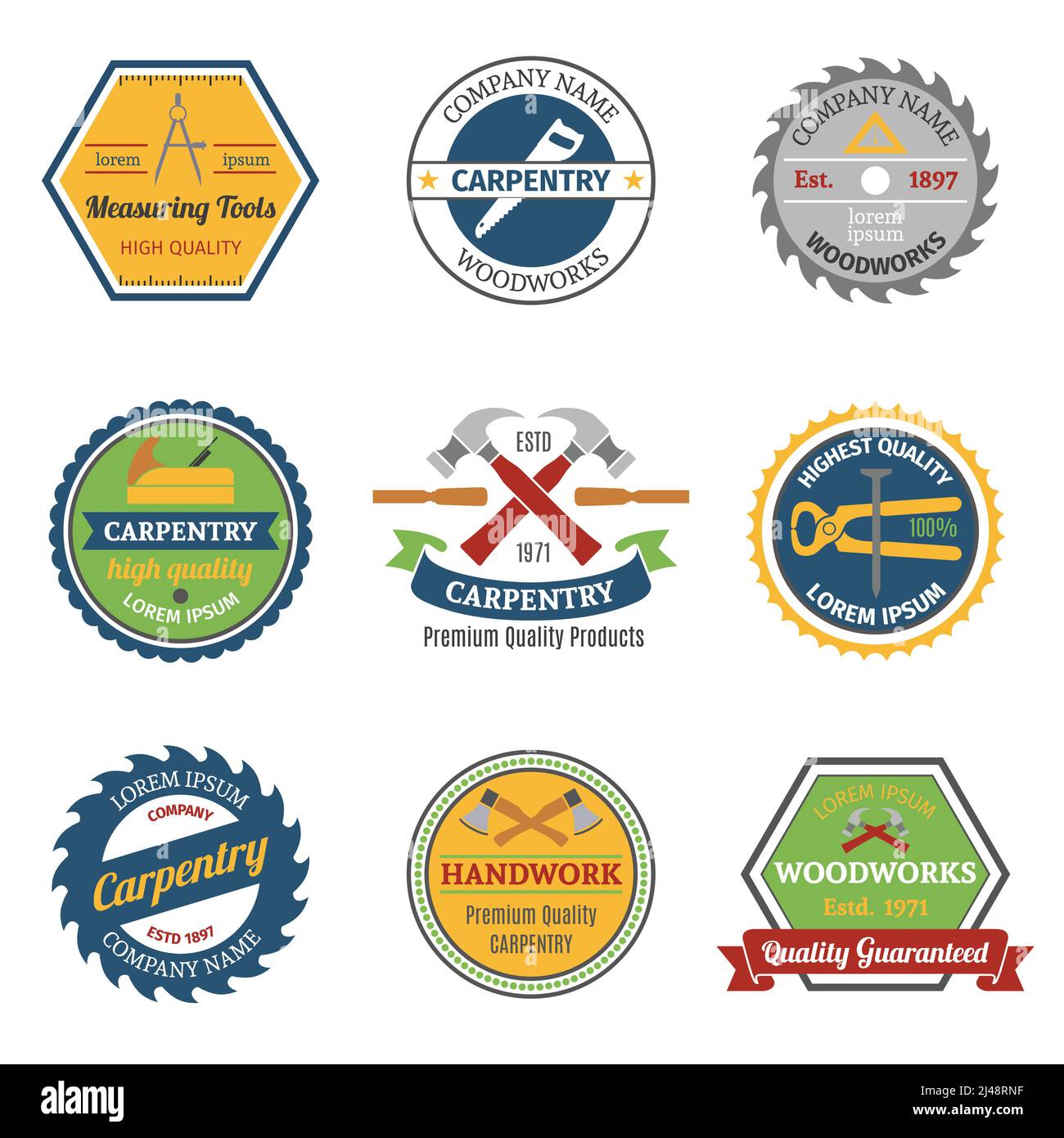 Carpentry high quality measuring tools woodworks handwork color emblems ...