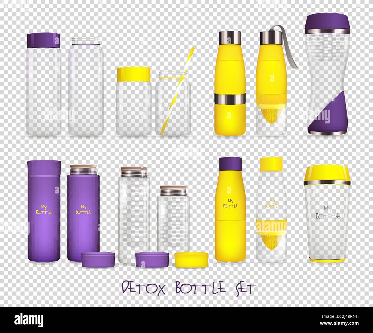 Detox water bottle transparent collection of isolated vessel images ...