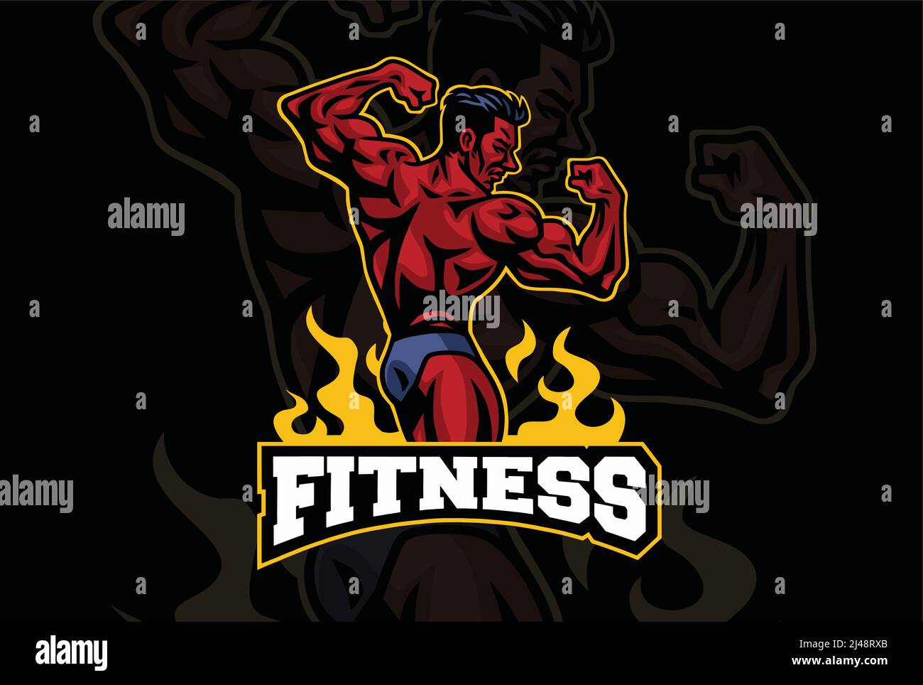 Bodybuilder Muscle Logo Design Sport Mascot Athlete Posing Premium