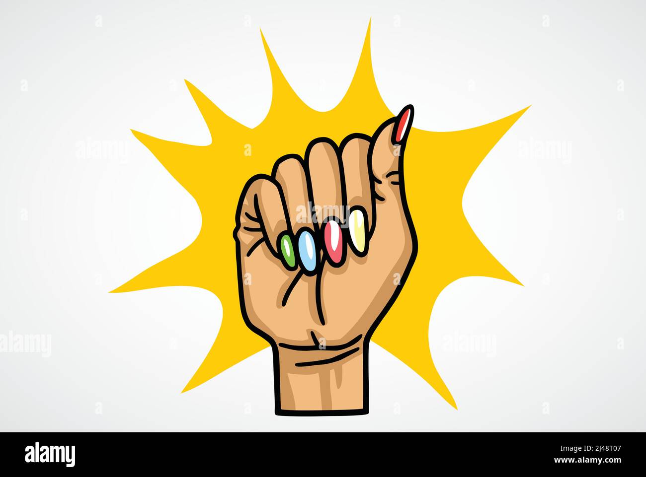 Woman's Hand Fist Raised Up Colorful Nail. Girl Power Feminism Concept ...