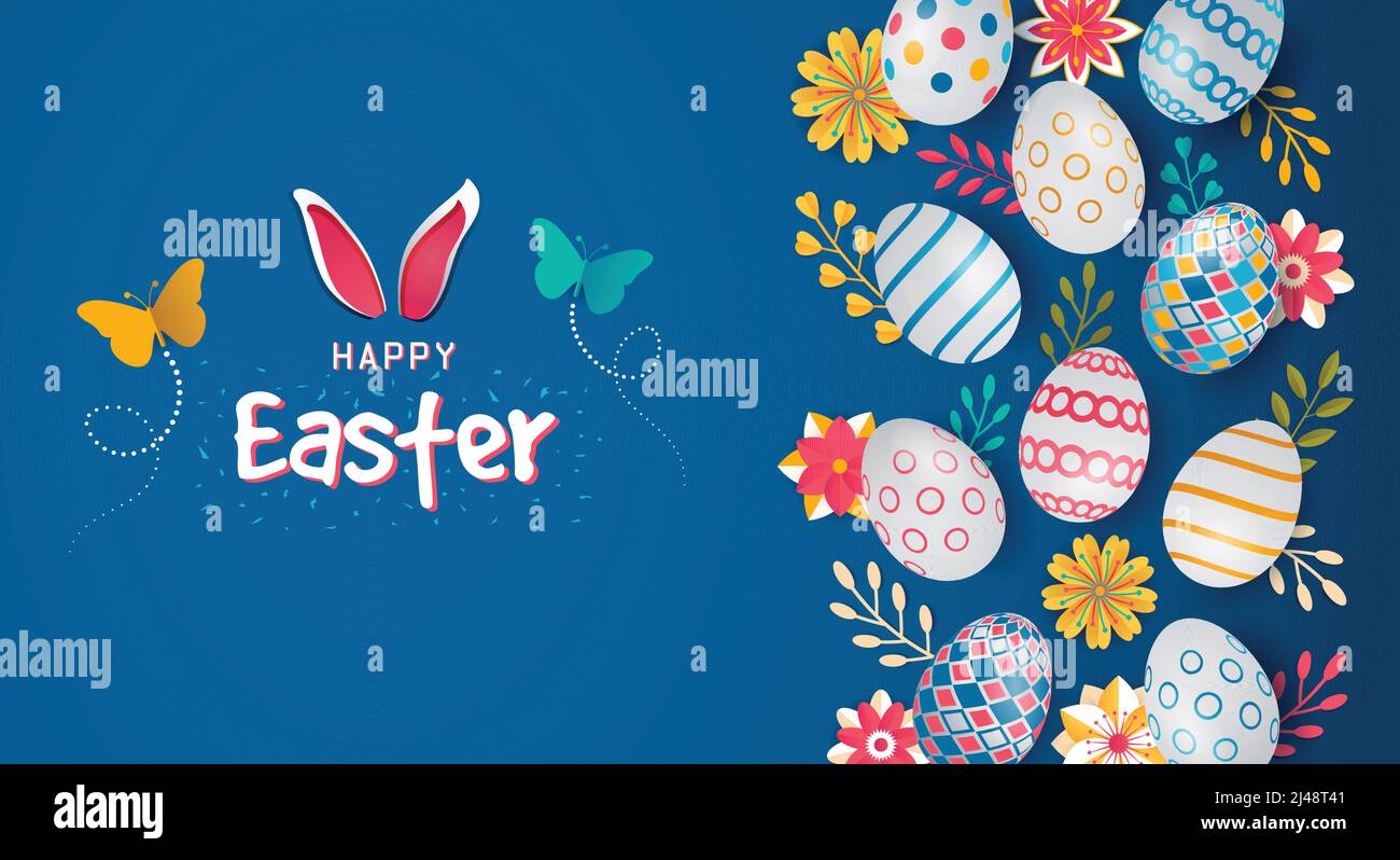 Happy Easter Floral Colorful Horizontal Banner Design. Flowers ...