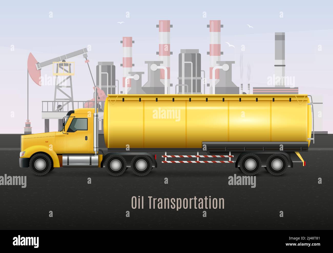 Yellow heavy truck with tank for oil transportation on background with ...