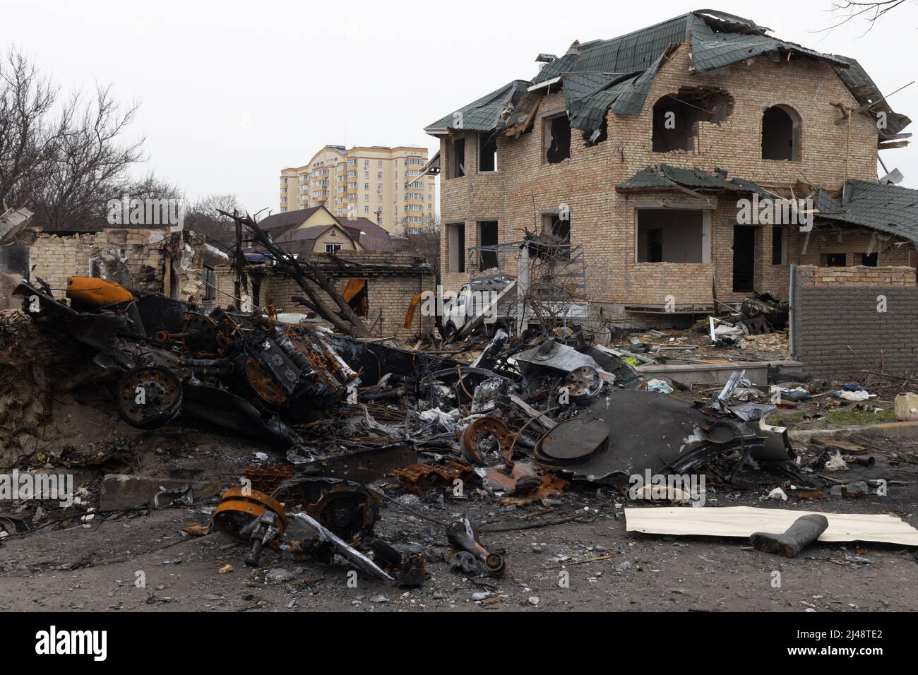 Bucha, Ukraine. 05th Apr, 2022. The streets of bucha are full of burned ...