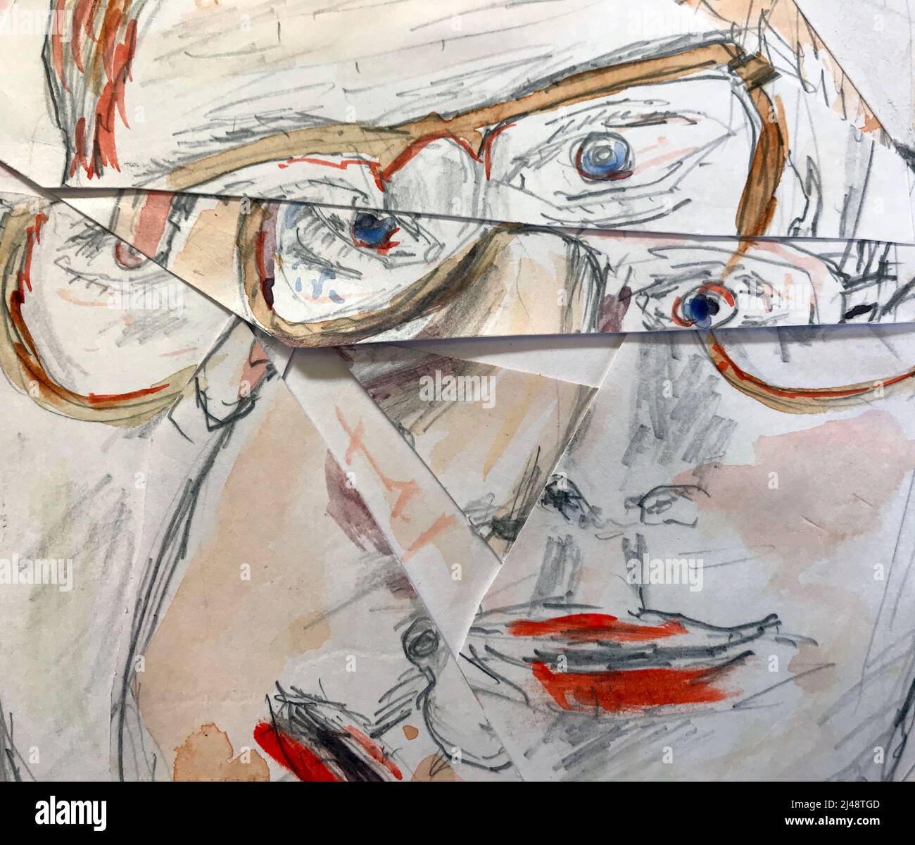 painted image of disjointed stressed face by the artist SuperMut Stock ...