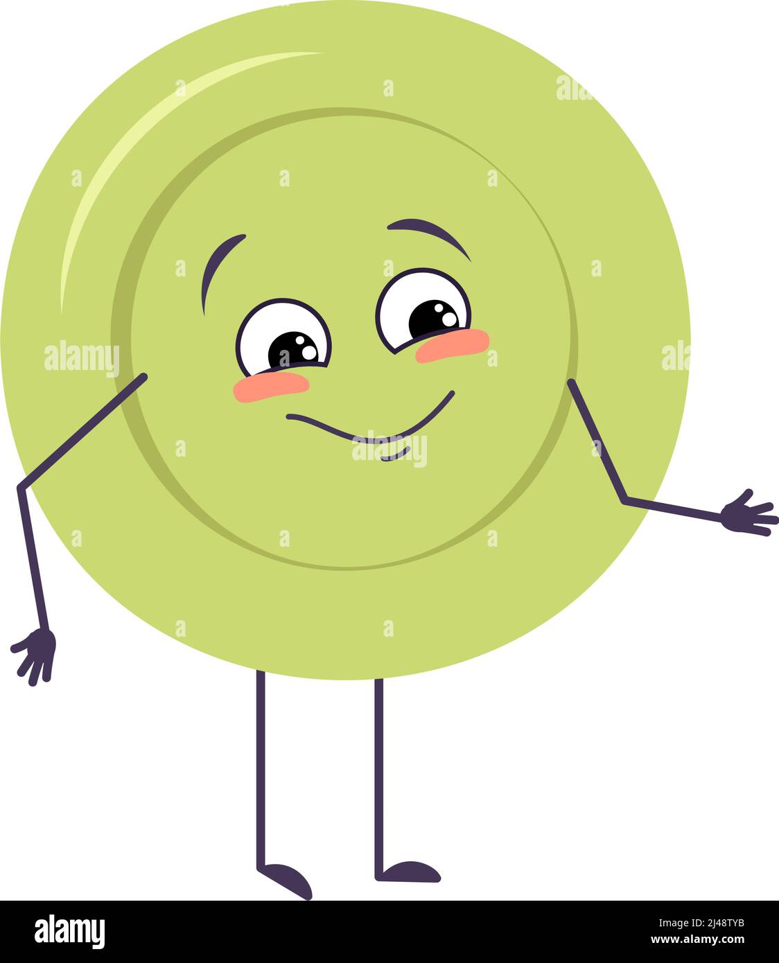 Cute plate character with joy emotions, smile face, happy eyes, arms ...