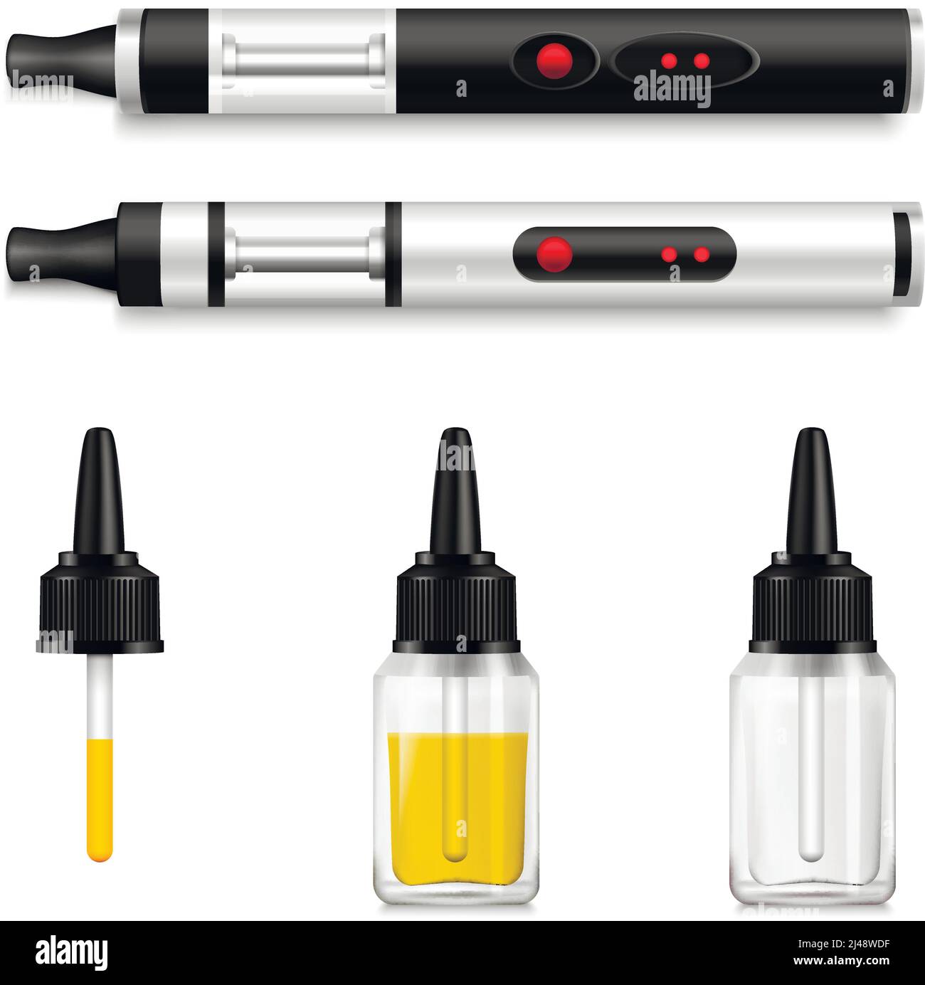 Smoking realistic set of vaping liquid and electronic cigarettes with ...