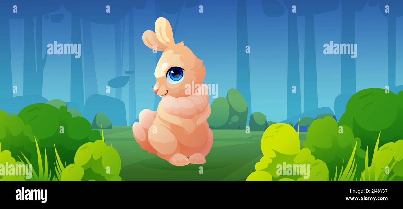 Cute hare on glade in forest. Funny rabbit or jackrabbit on spring lawn ...