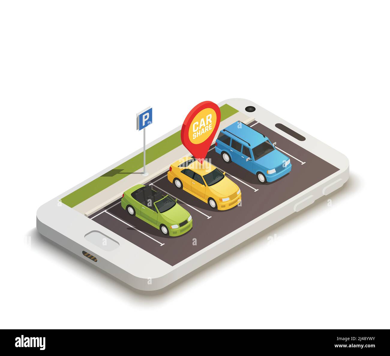 Abstract design concept on carsharing theme with car station located on ...