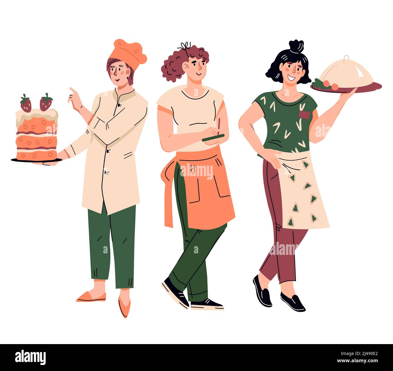 Restaurant or cafe staff cartoon characters, flat vector illustration ...