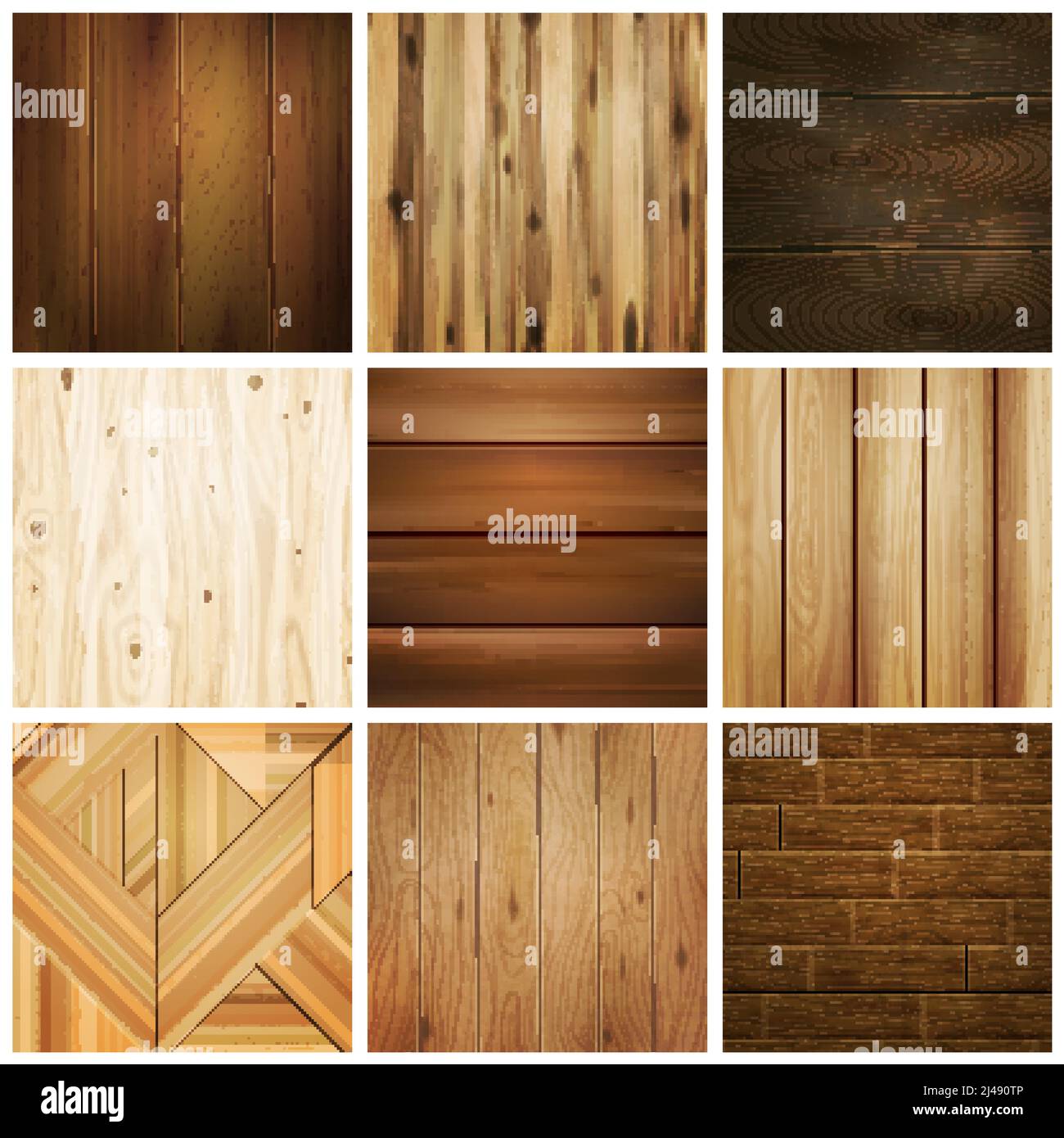 Realistic wooden floor texture set of isolated images with various ...