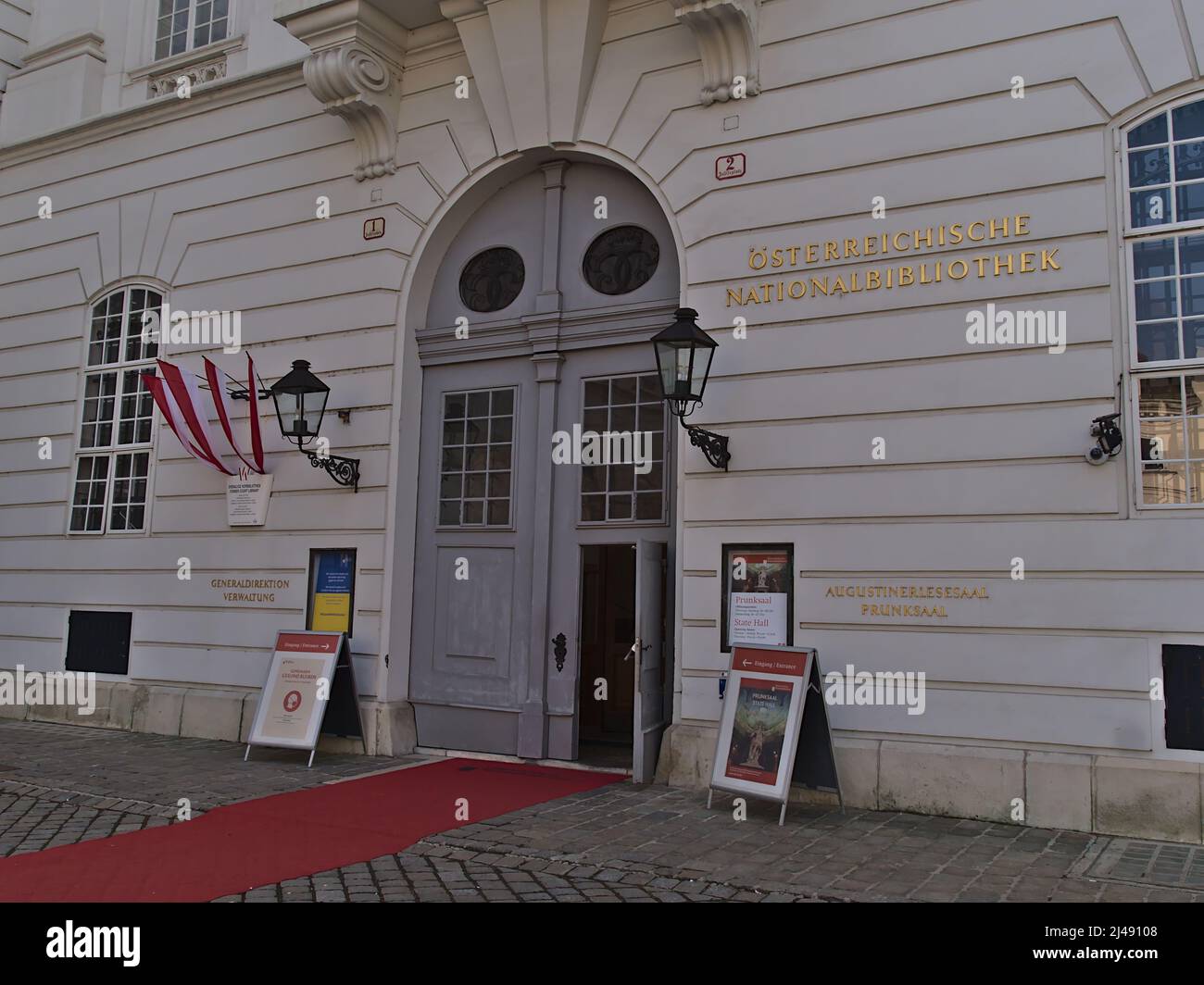 View of the entrance of the Austrian National Library, located in ...