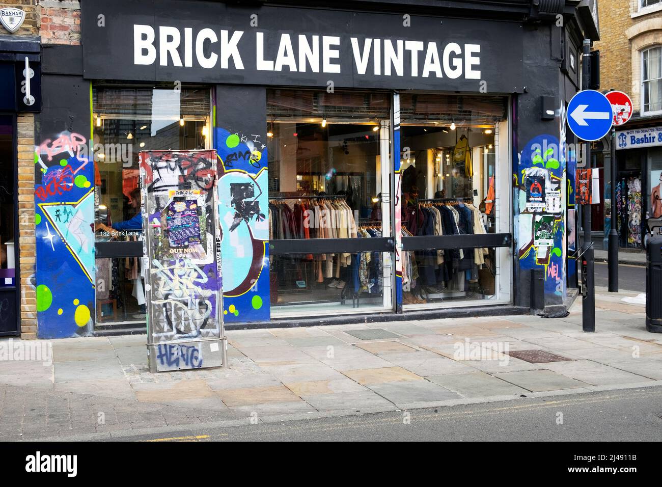 Brick Lane Vintage shop exterior street view in Shoreditch East London ...