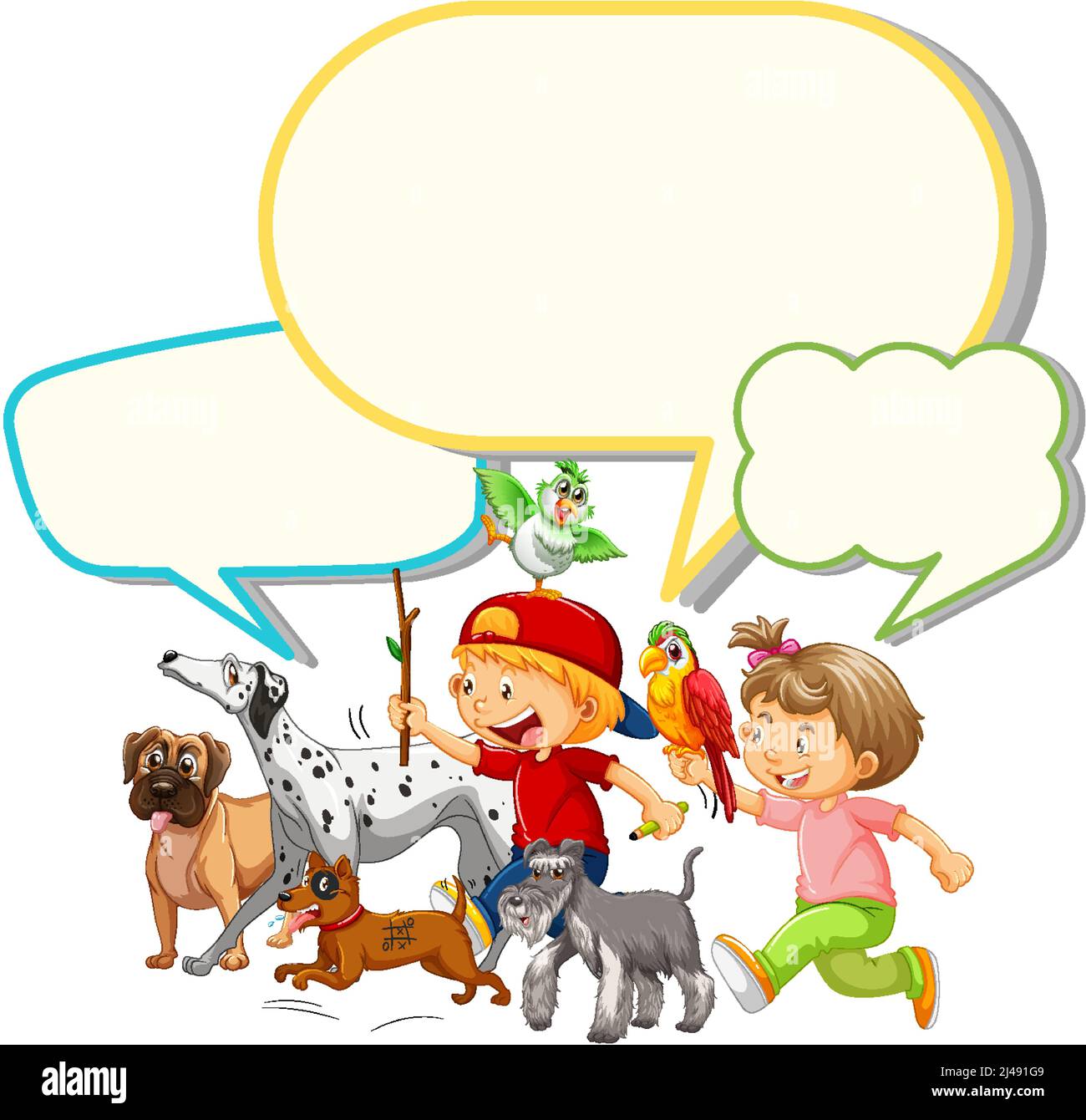 Speech bubble template with kids and pets illustration Stock Vector ...