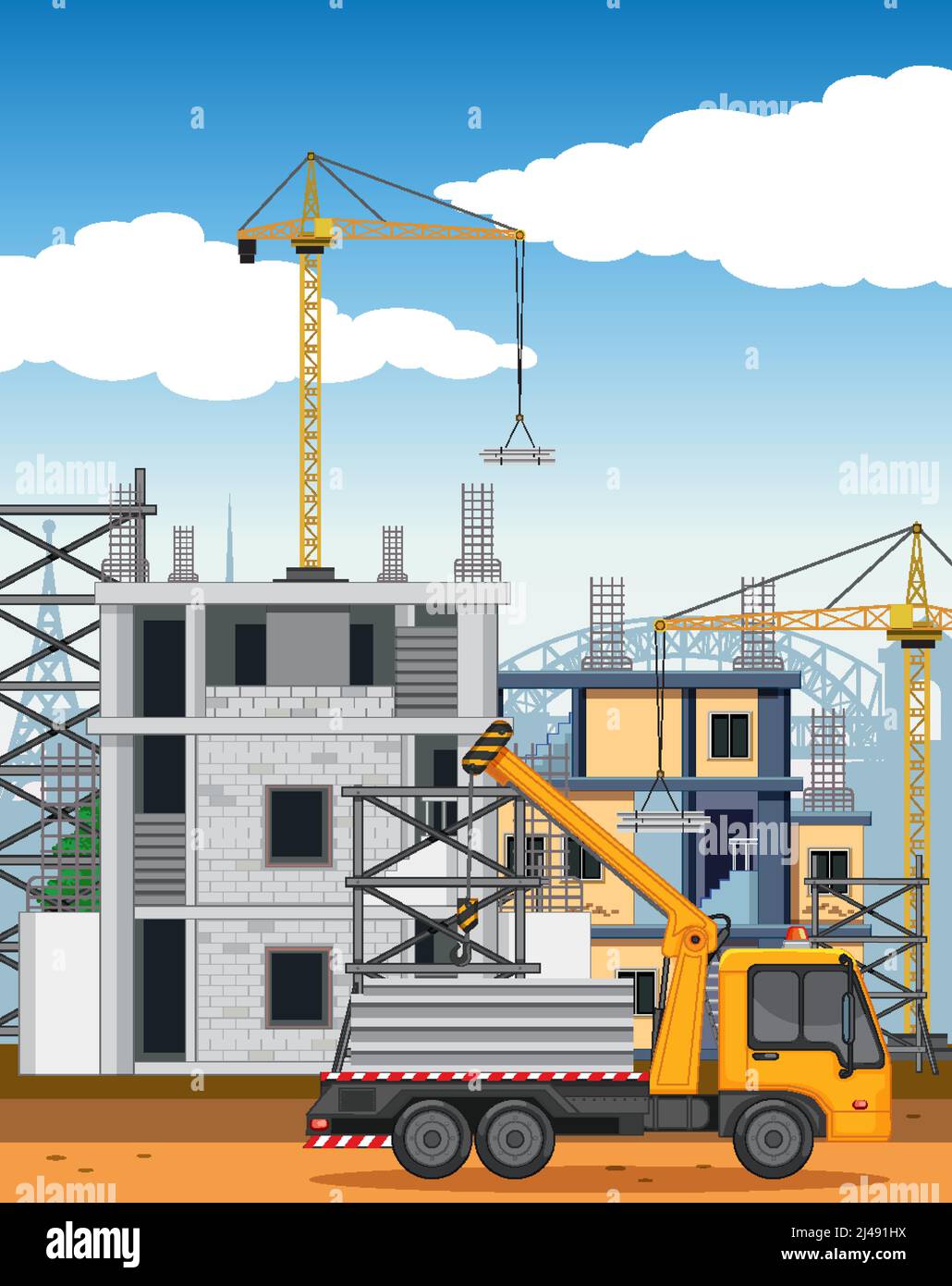 Cartoon scene of building construction site illustration Stock Vector ...
