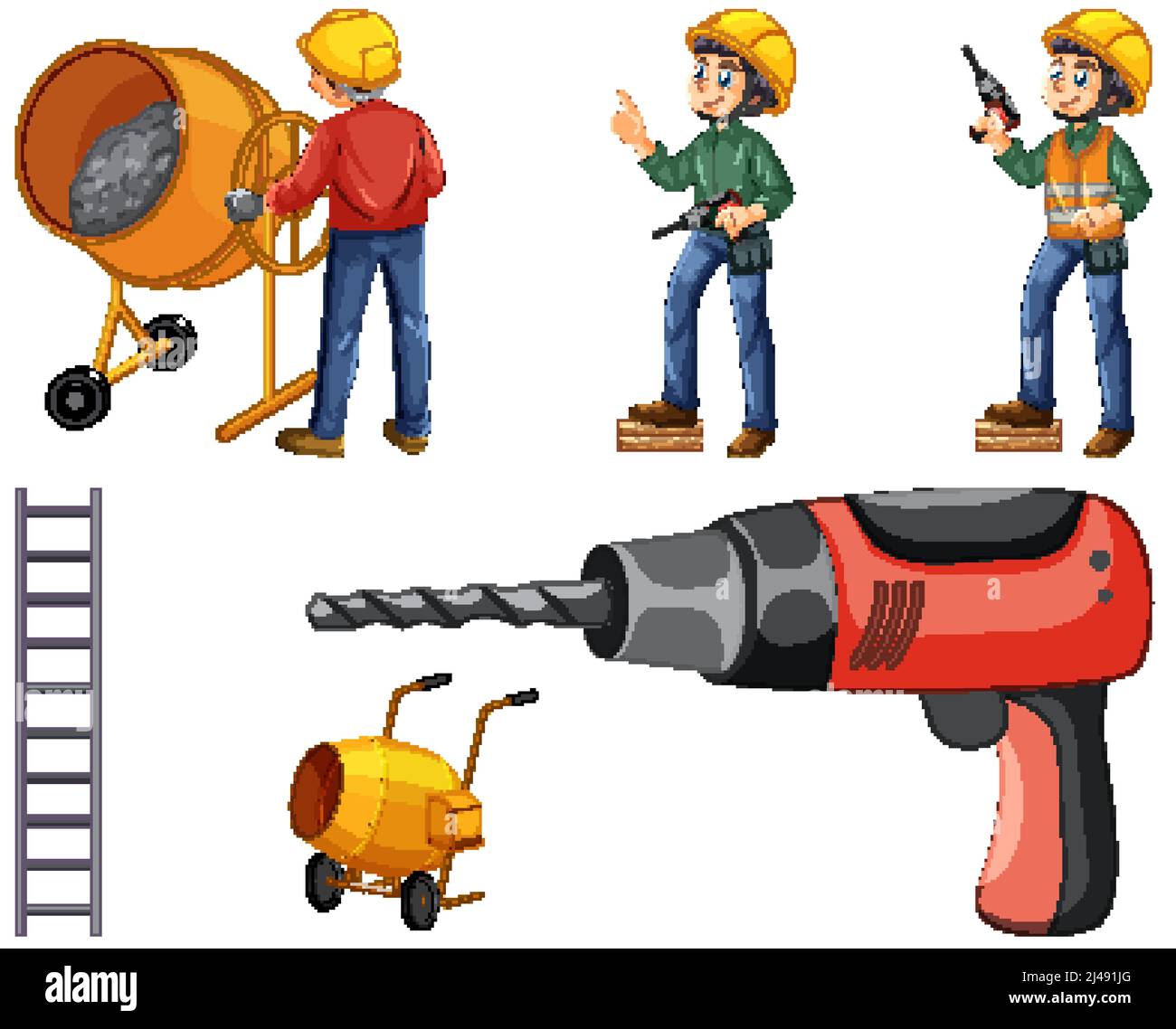 Set of construction site objects and workers illustration Stock Vector ...