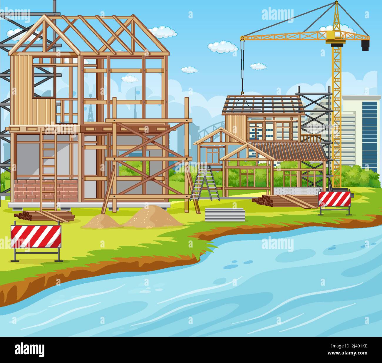 Cartoon scene of building construction site illustration Stock Vector ...